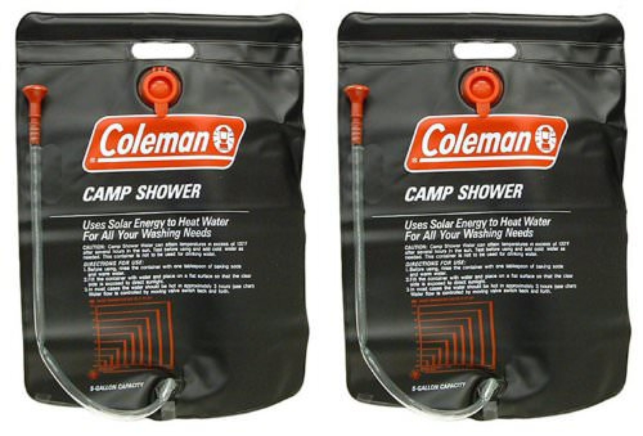 (2) NEW Coleman 5 Gallon PVC Solar Heated Water Camp Showers - With On ...