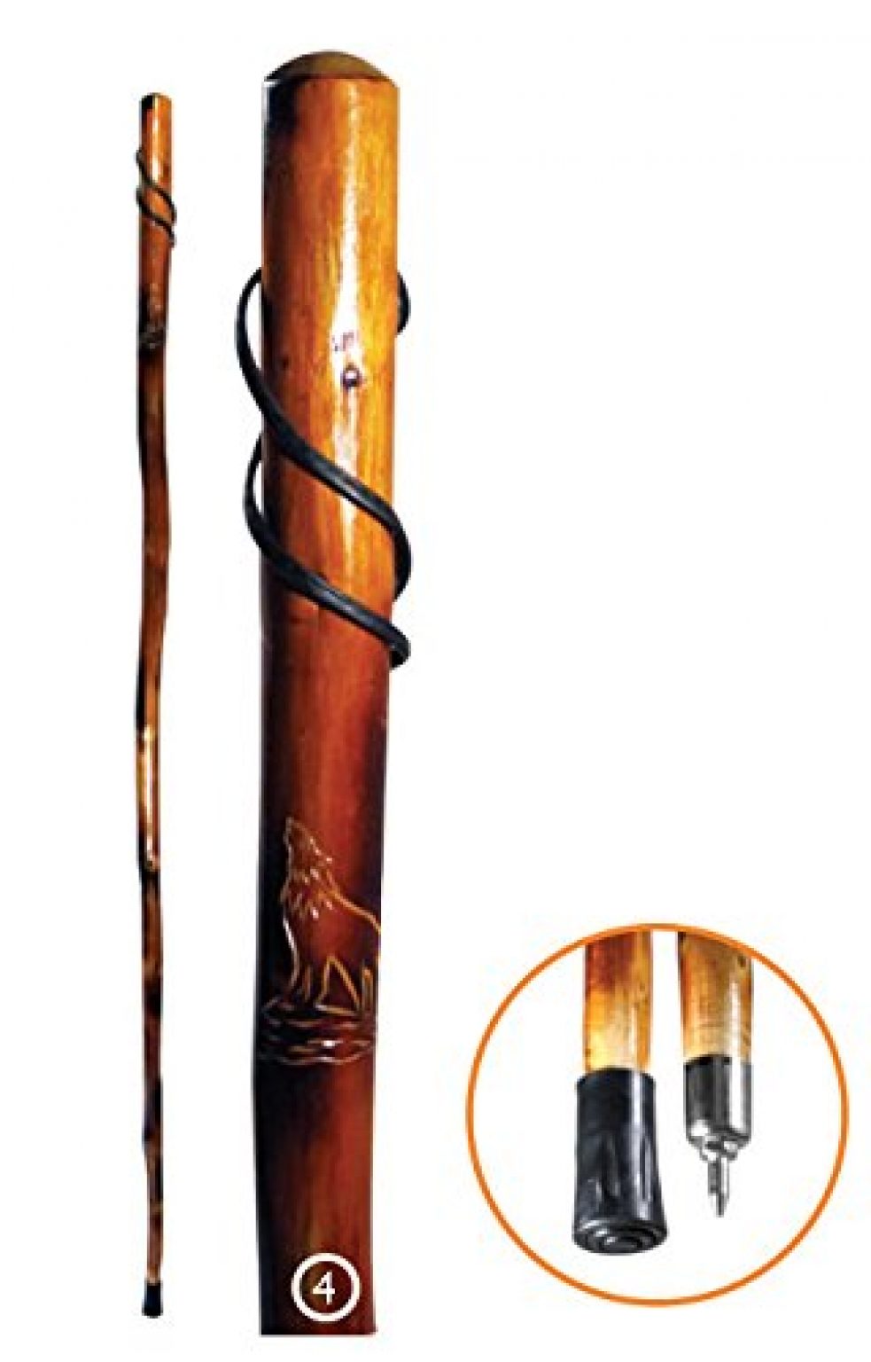 SE - Walking Stick - Wooden, Carved Wolf, 55in. - WS628-55HW - Camp Stuffs
